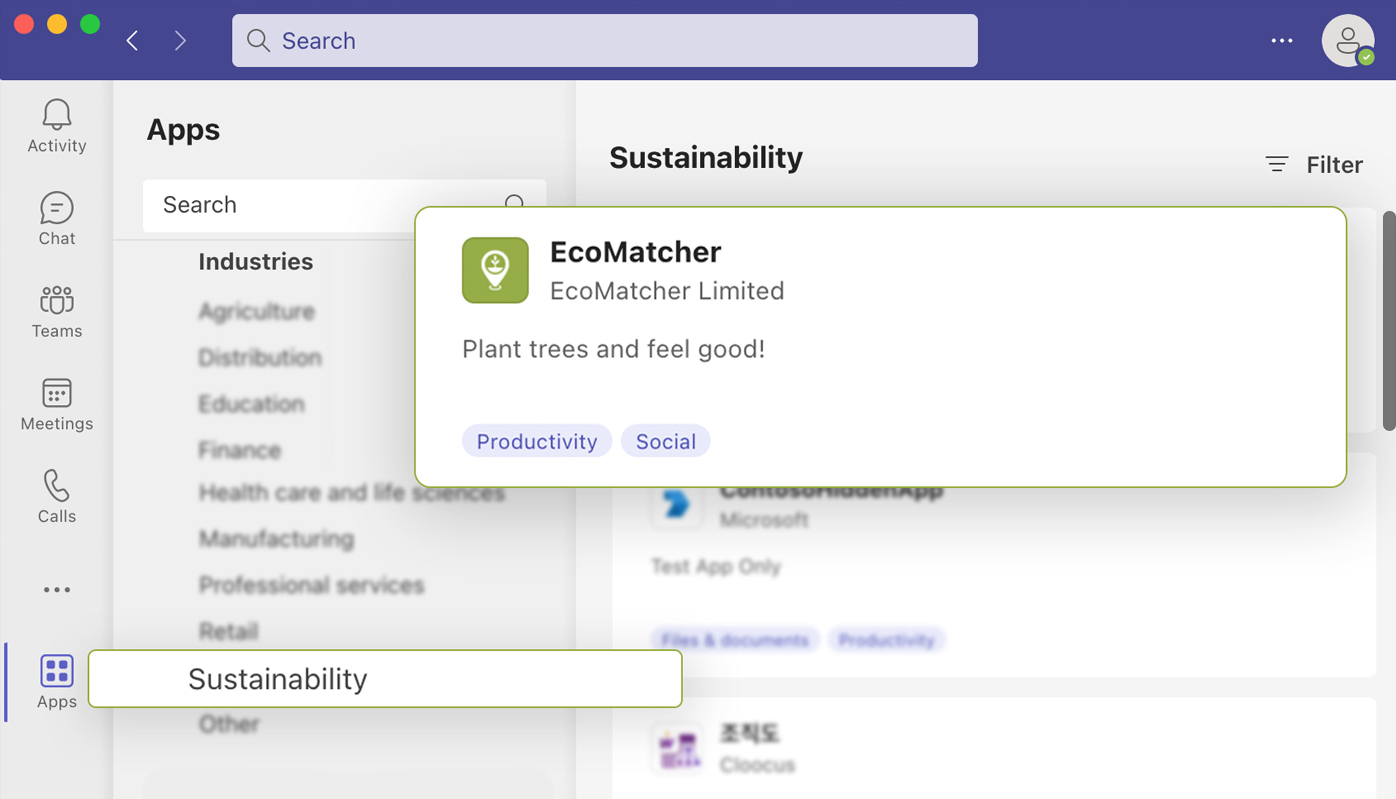 EcoMatcher Category Maker Sustainability in Microsoft Teams - EcoMatcher